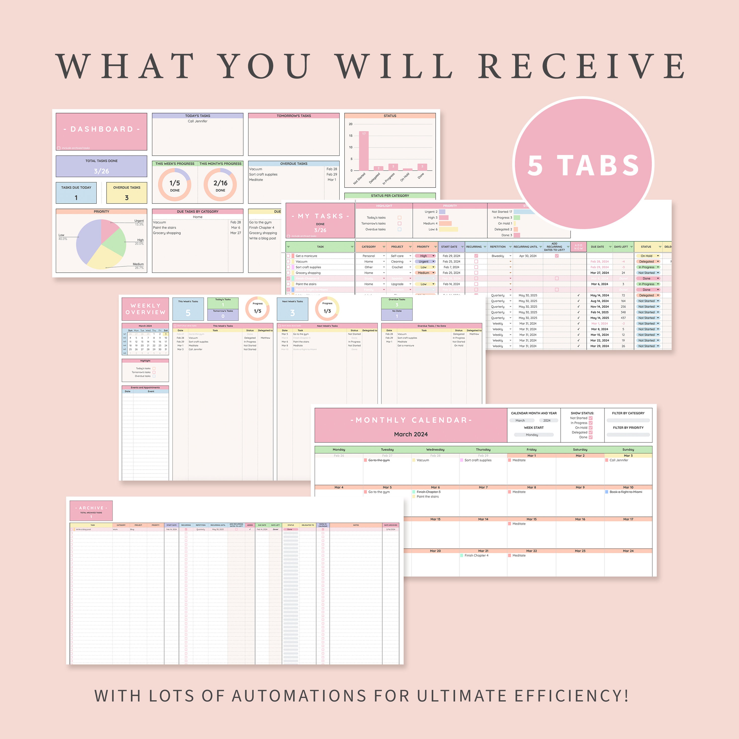 Task Tracker Google Sheets Spreadsheet | Digital To-do List Planner ...