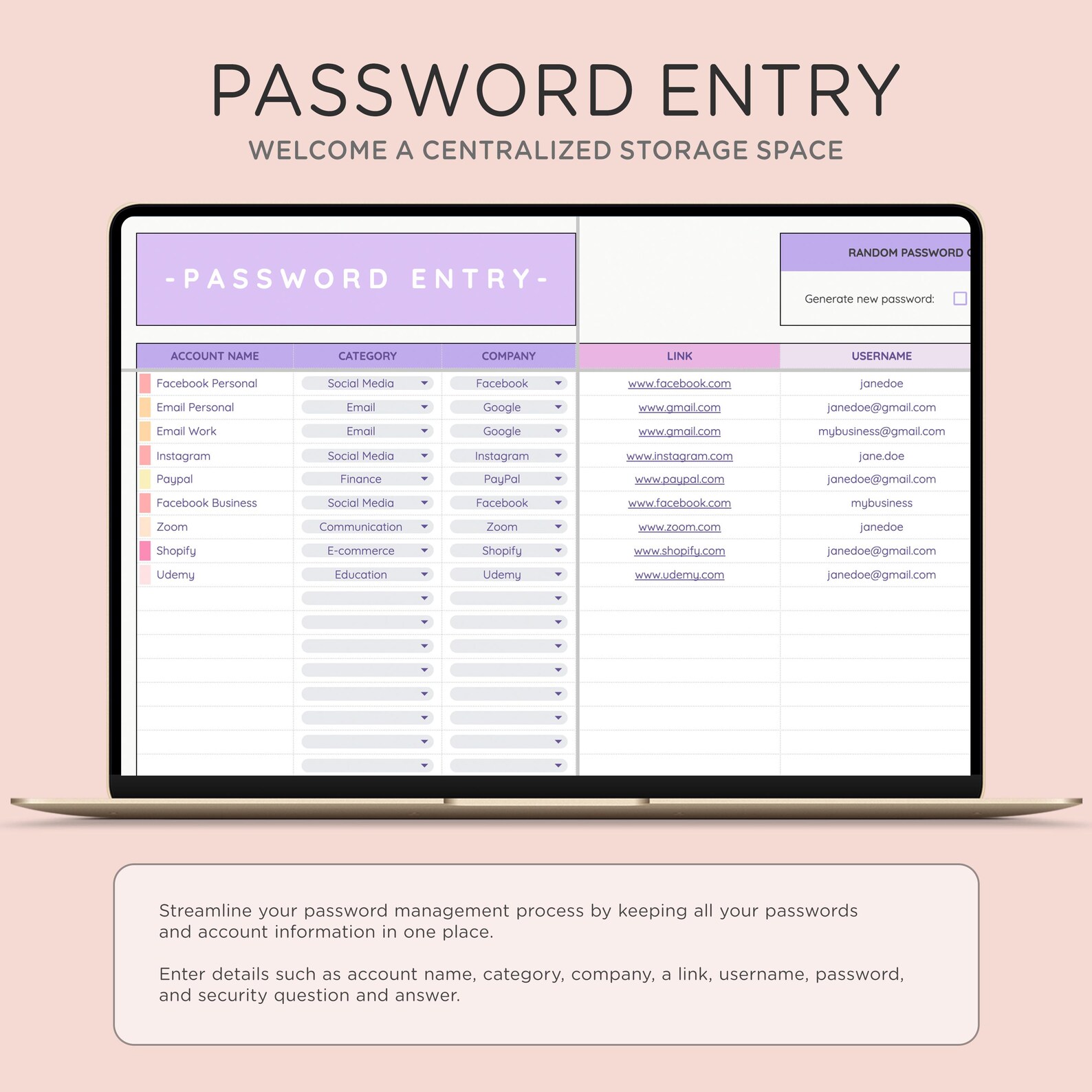 Password Tracker Spreadsheet | Student Password Manager, Digital ...