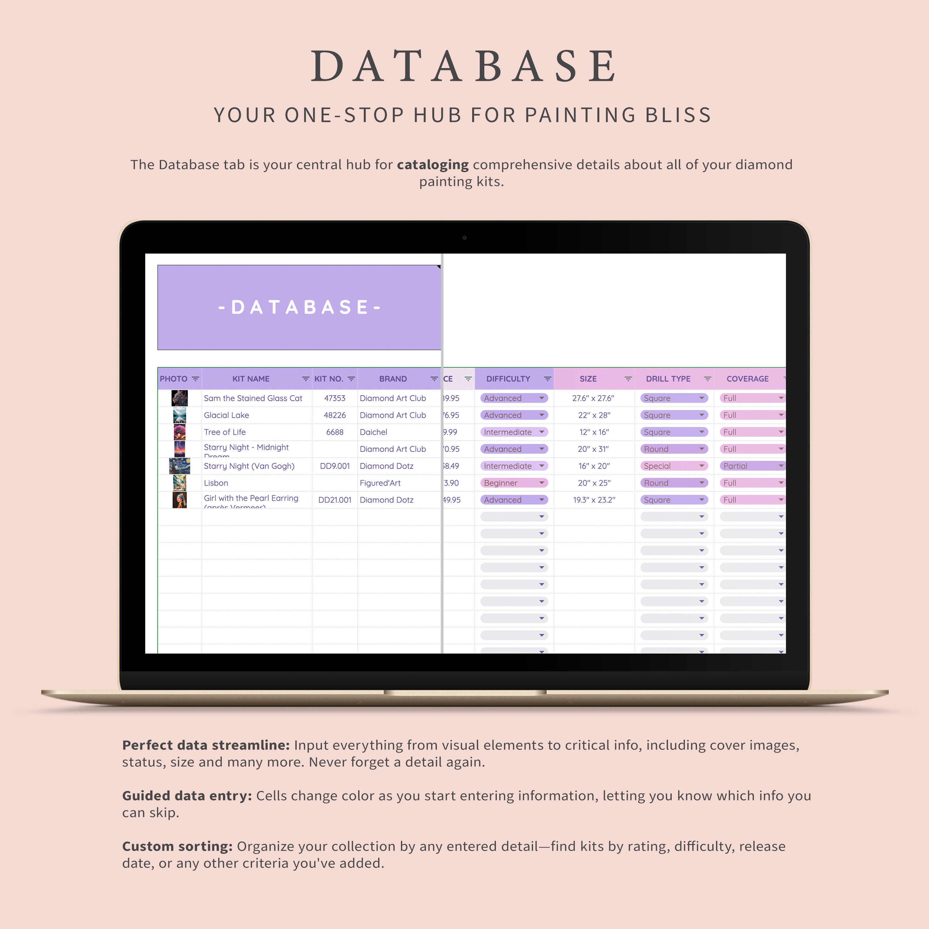 Diamond Painting Log Book Spreadsheet for Google Sheets | Diamond ...
