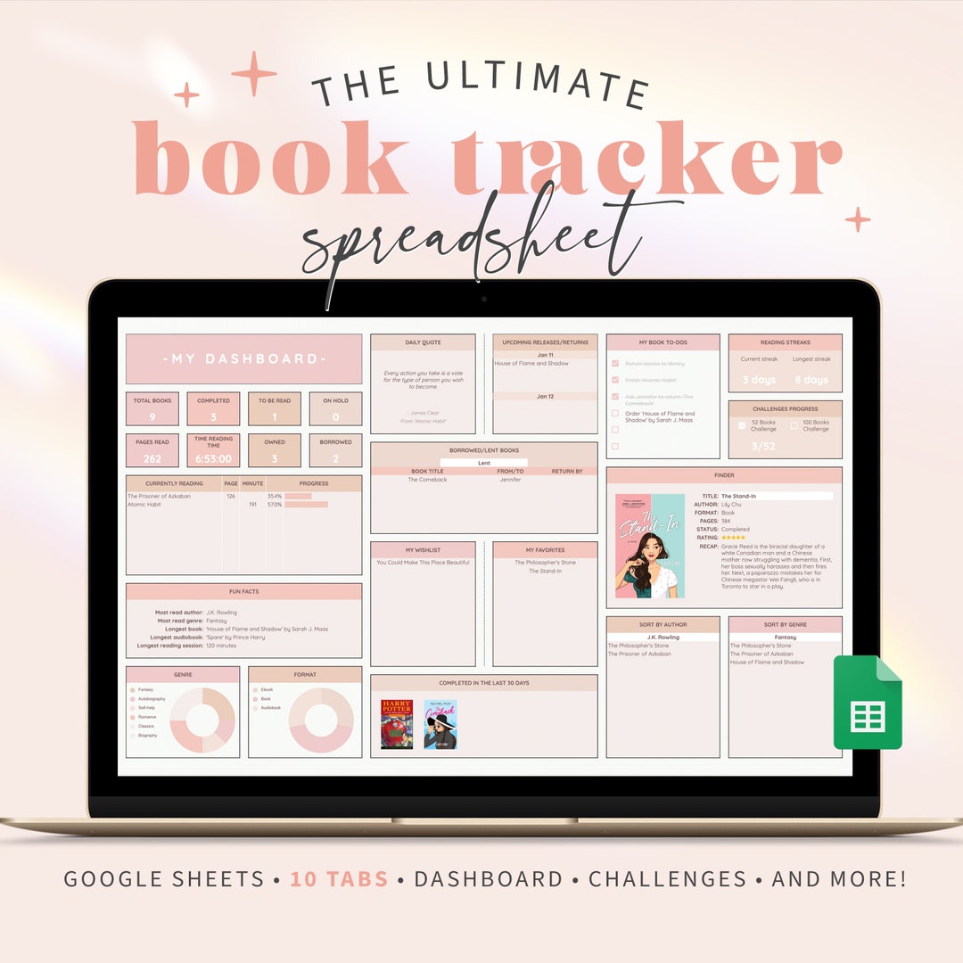Reading Tracker for Google Sheets | Book Collection, Pink Reading Log ...