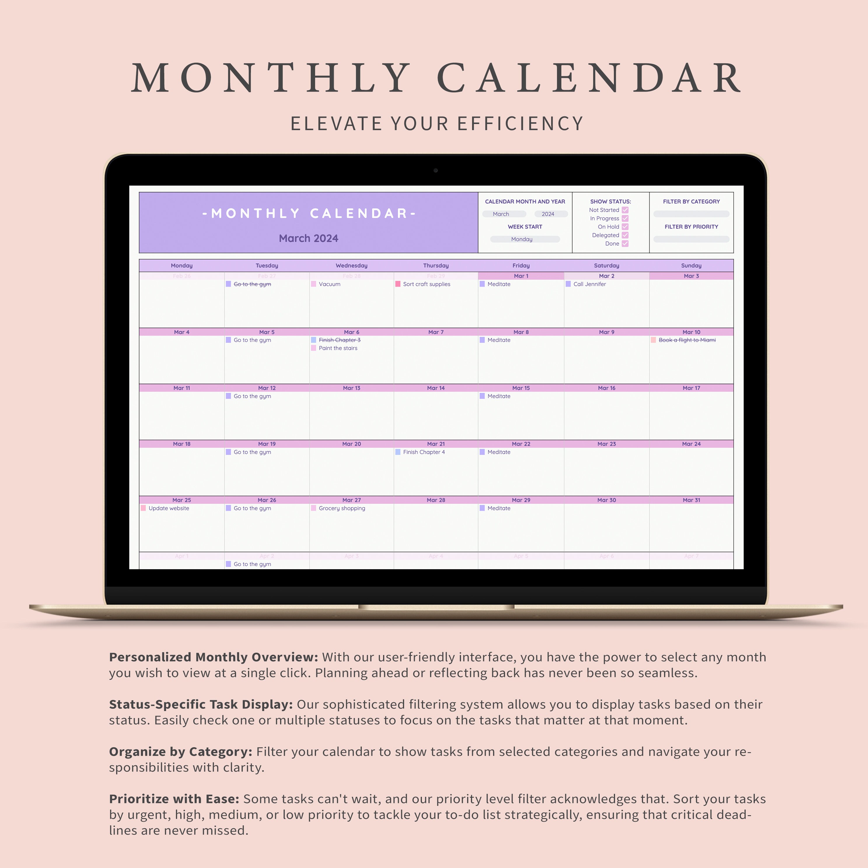 Task Tracker Spreadsheet for Google Sheets, Monthly Weekly Daily To-do ...
