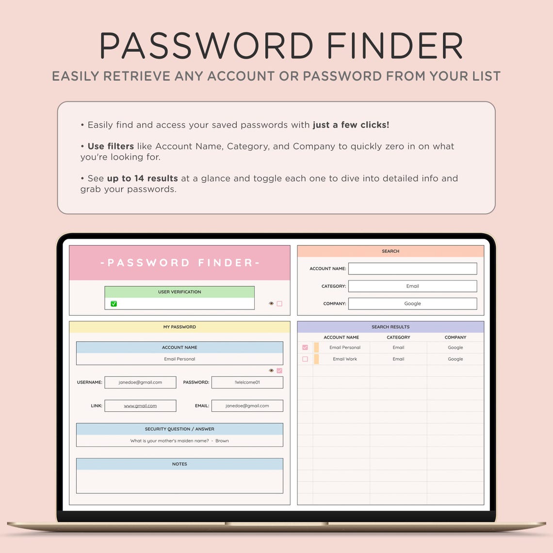 Password Tracker Spreadsheet for Google Sheets | Student Password ...