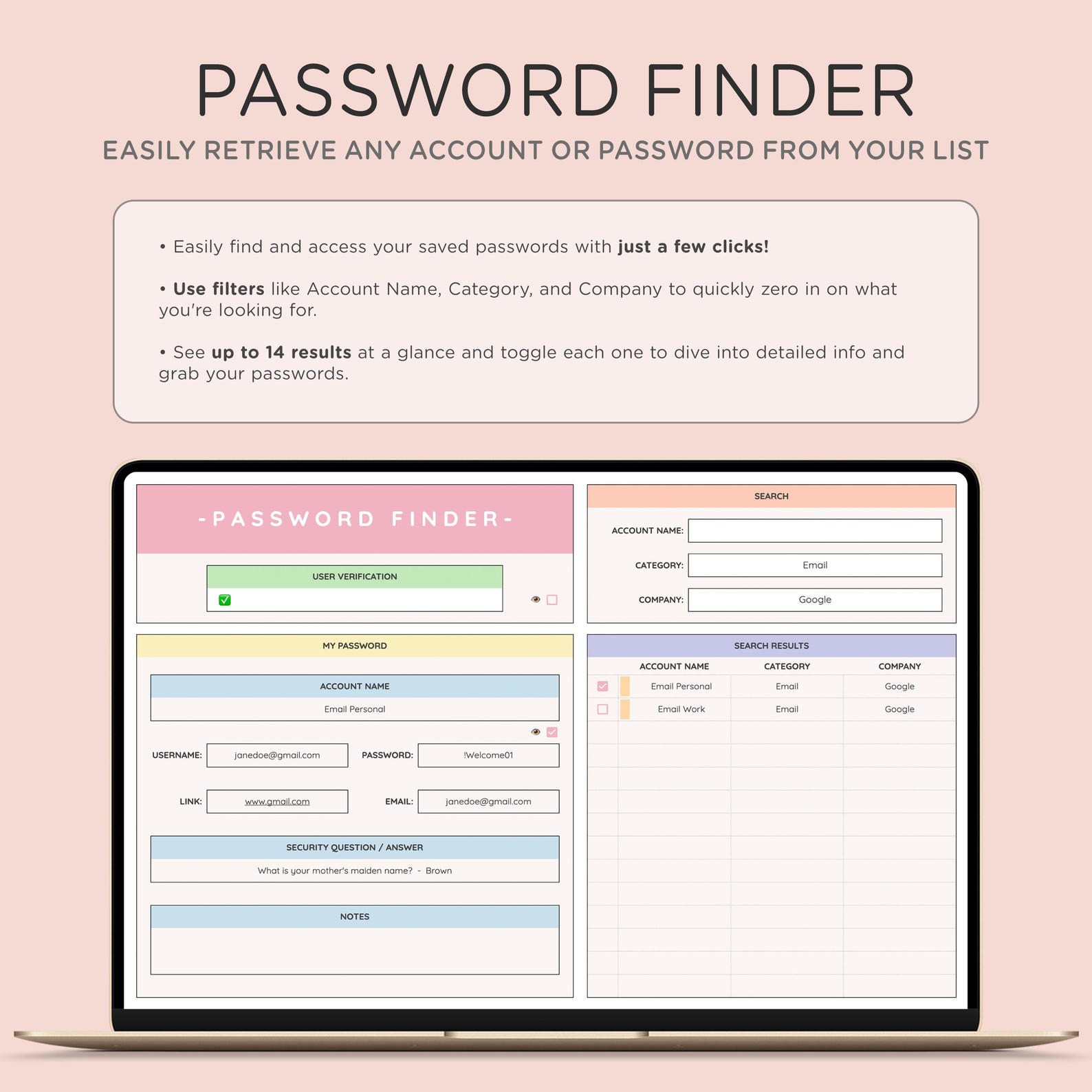 Password Tracker Spreadsheet for Google Sheets | Student Password ...