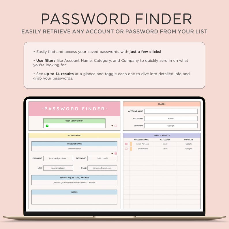 Password Tracker Spreadsheet for Google Sheets | Student Password ...