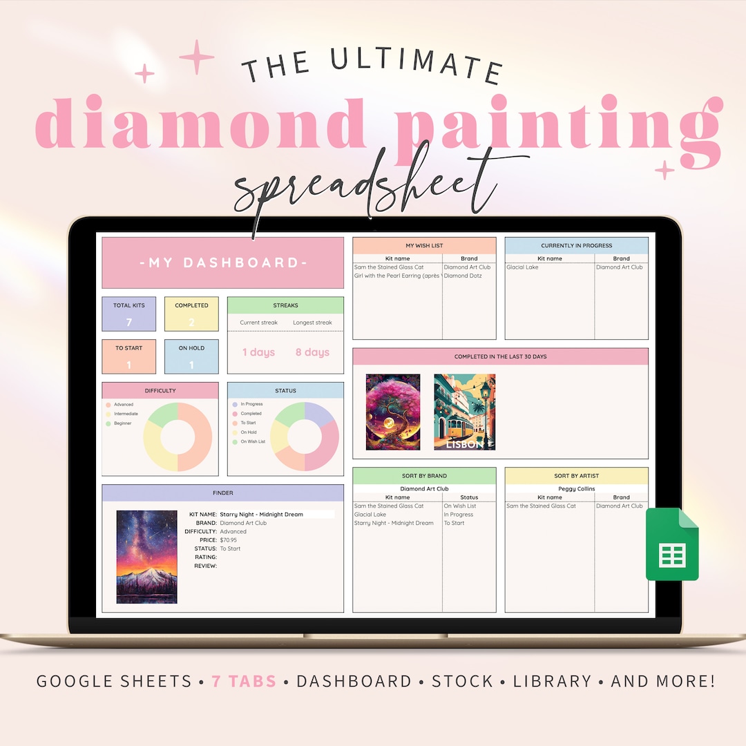 Diamond Painting Log Book for Google Sheets Spreadsheet, Diamond ...
