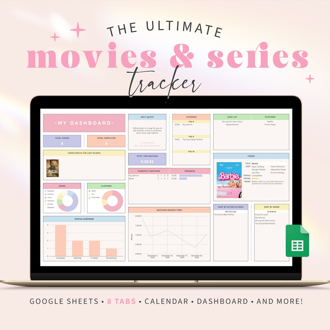 Movies & Series Spreadsheet Template | Movie Logbook, TV Shows Tracker ...