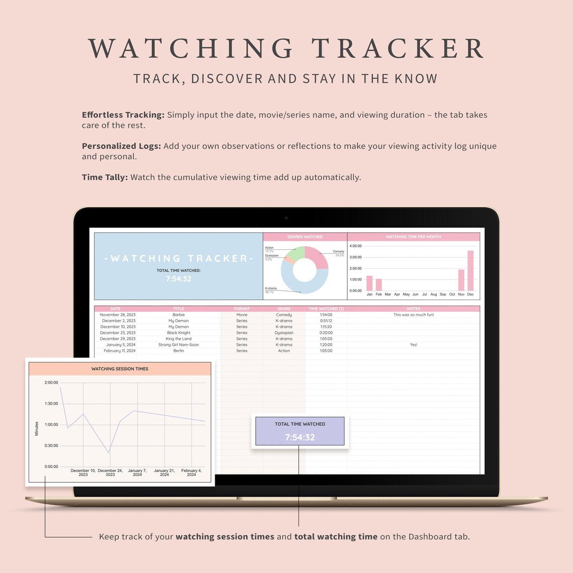 Movies & Series Spreadsheet Template | Movie Logbook, TV Shows Tracker ...
