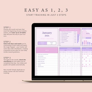 Purple Habit Tracker Digital Goal Planner Productivity Spreadsheet ...