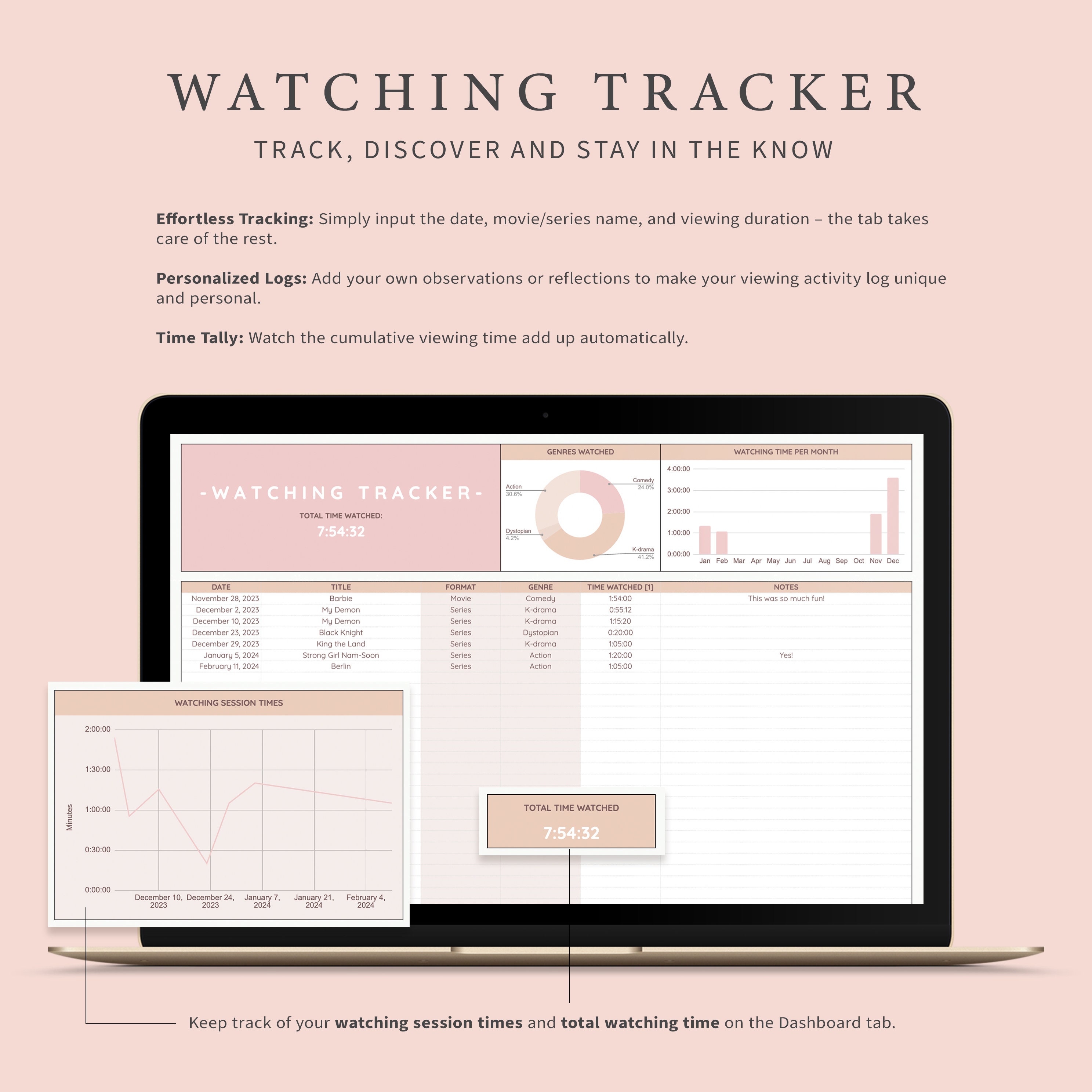 Movies and Series Tracker TV Show Spreadsheet Movie Tracker for Videos Log Watching Journal ...