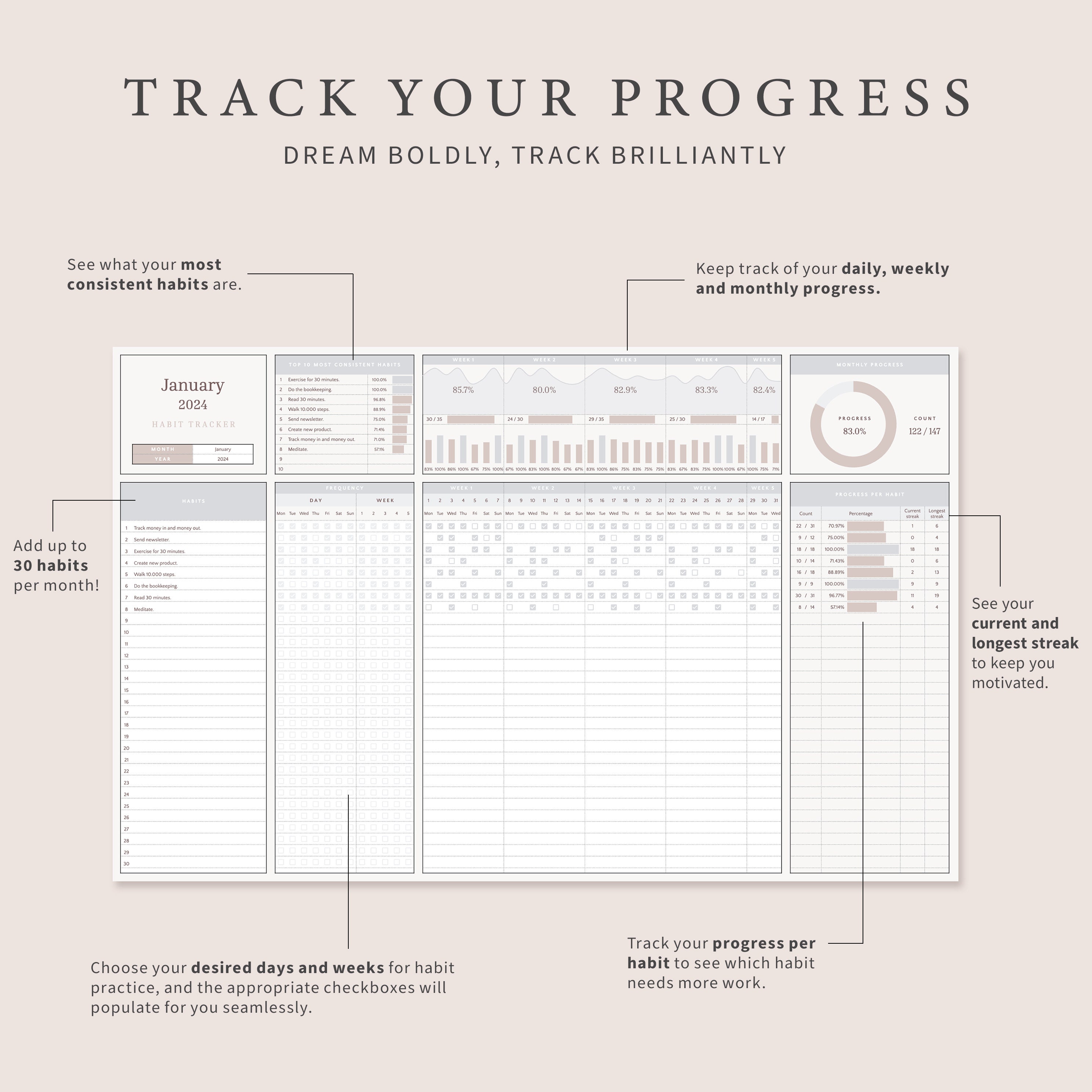 Habit Tracker Productivity Spreadsheet Google Sheets Daily Weekly ...