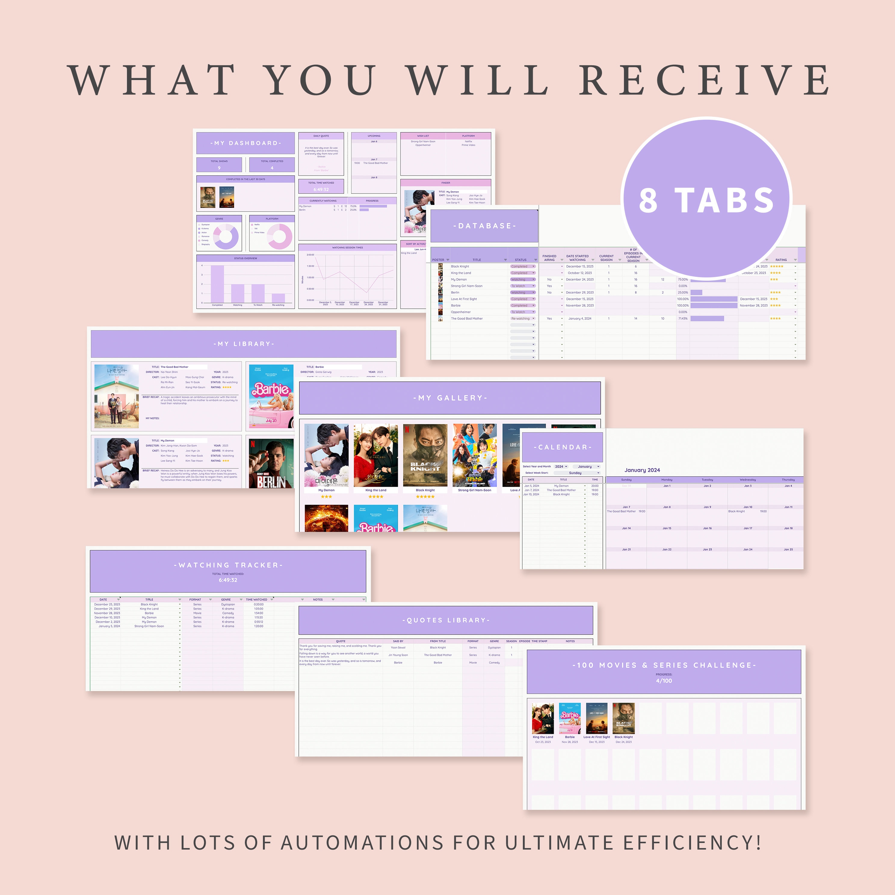 Movie and TV Show Spreadsheet Purple TV Series Movie Tracker for Videos ...
