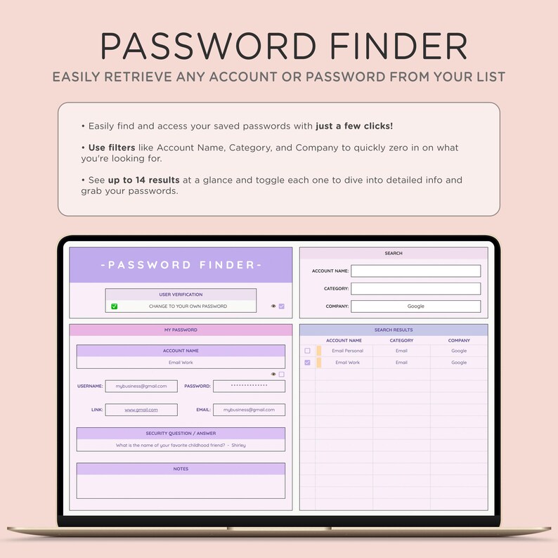 Password Tracker Spreadsheet | Student Password Manager, Digital ...