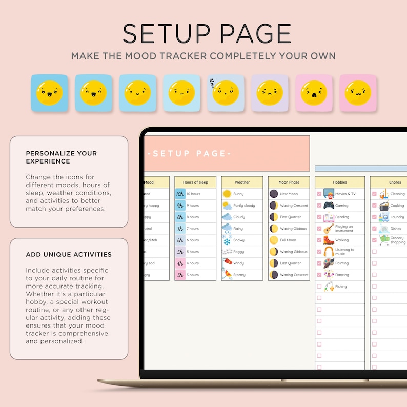 Mood Tracker for Google Sheets | Daily Mood Journal Spreadsheet ...