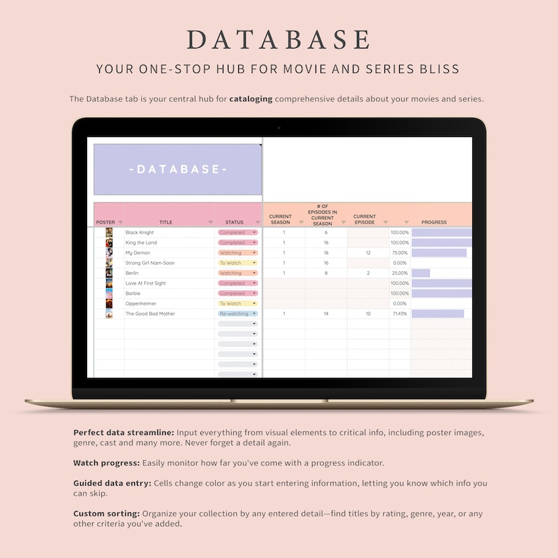 Movies & Series Spreadsheet Template | Movie Logbook, TV Shows Tracker ...
