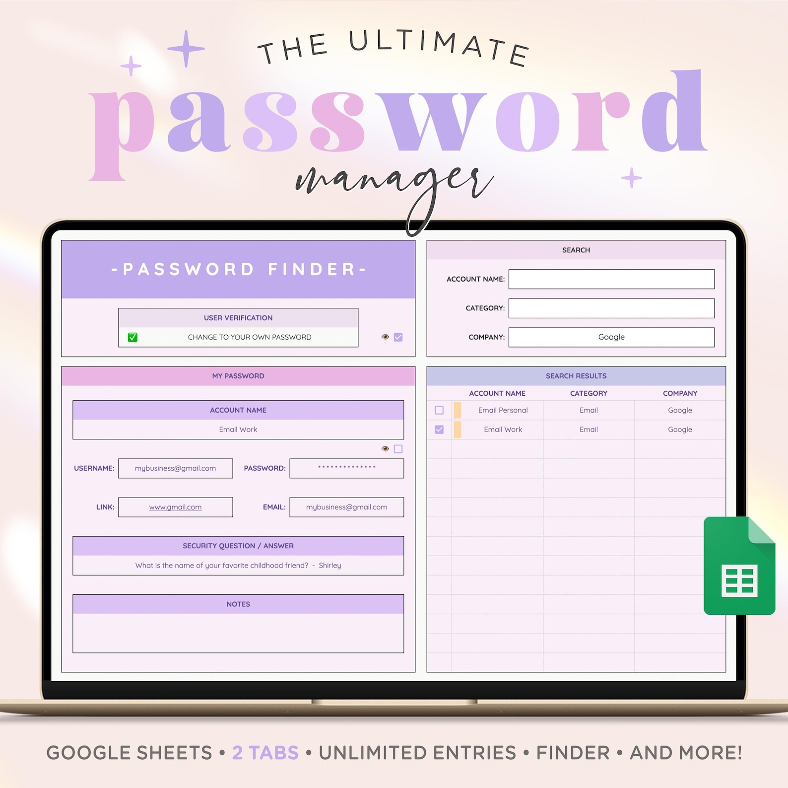 Password Tracker Spreadsheet | Student Password Manager, Digital ...