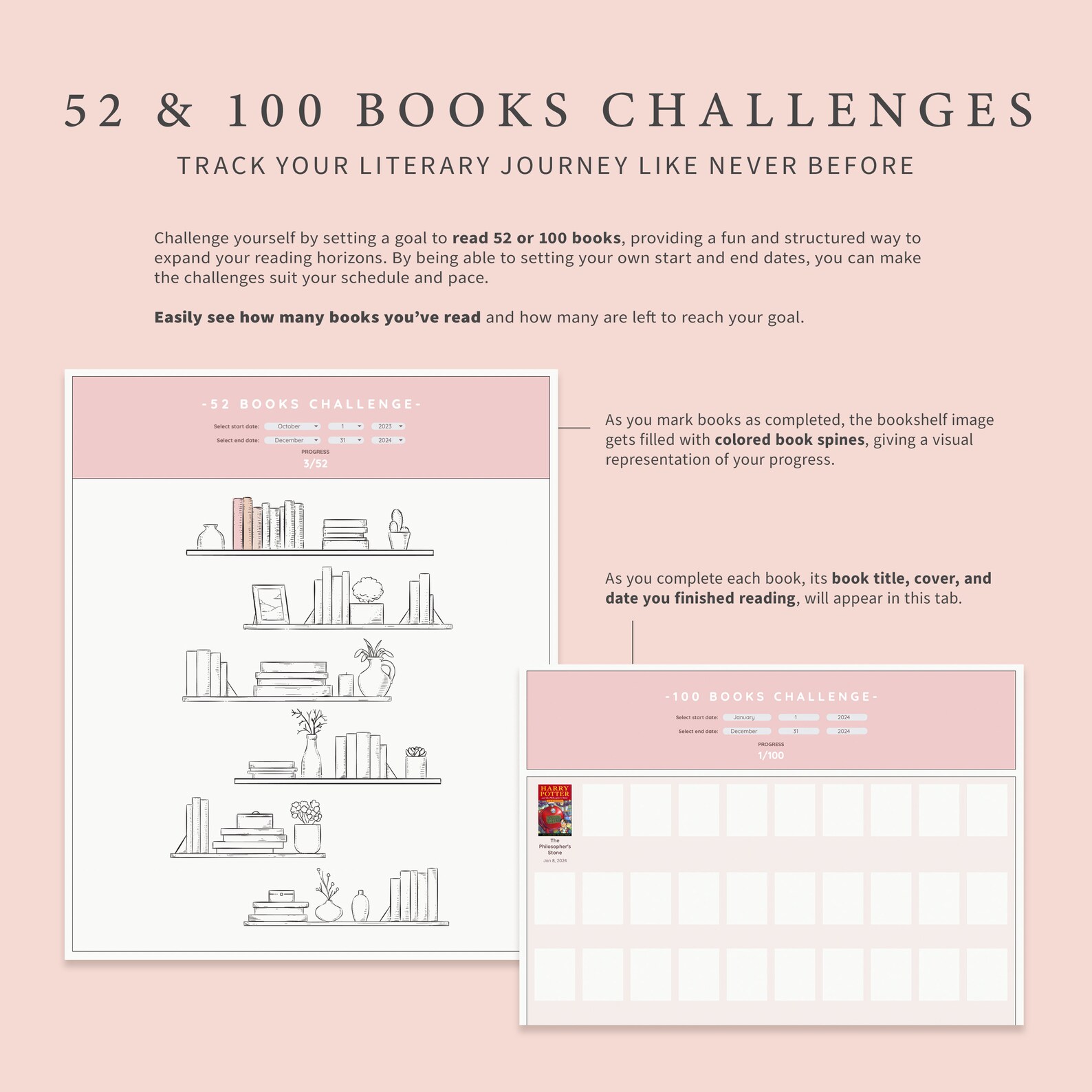 Reading Tracker for Google Sheets | Book Collection, Pink Reading Log ...
