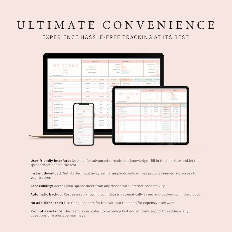 Task Tracker to Do List for Google Sheets, Digital Spreadsheet Planner ...