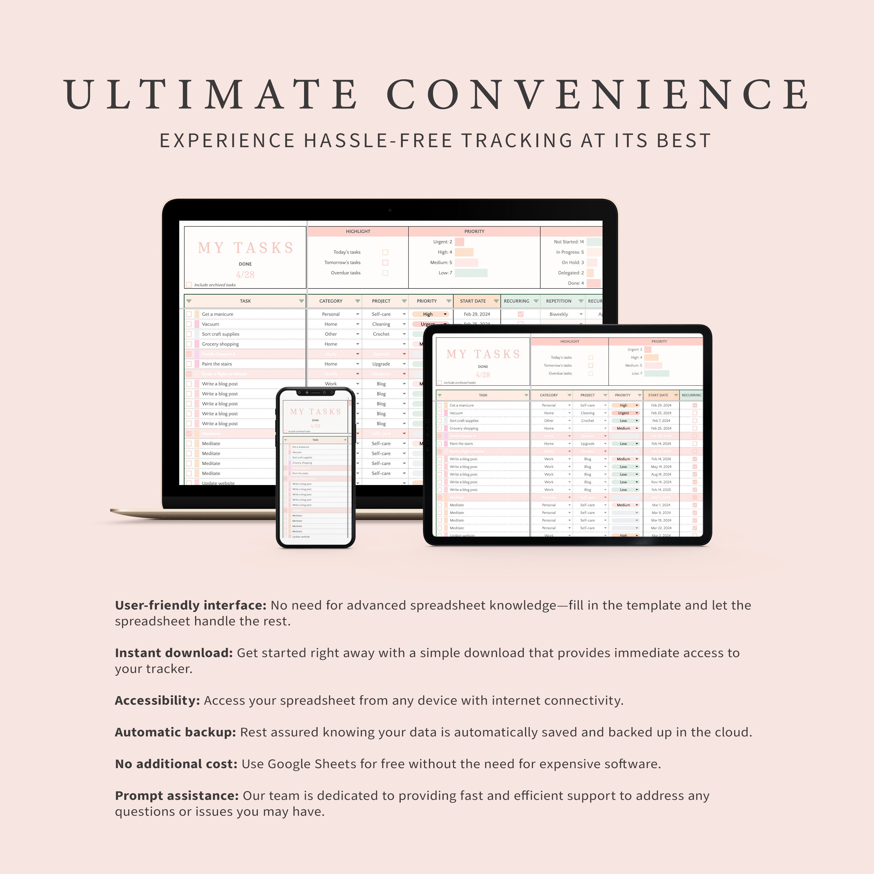 Task Tracker to Do List for Google Sheets, Digital Spreadsheet Planner ...