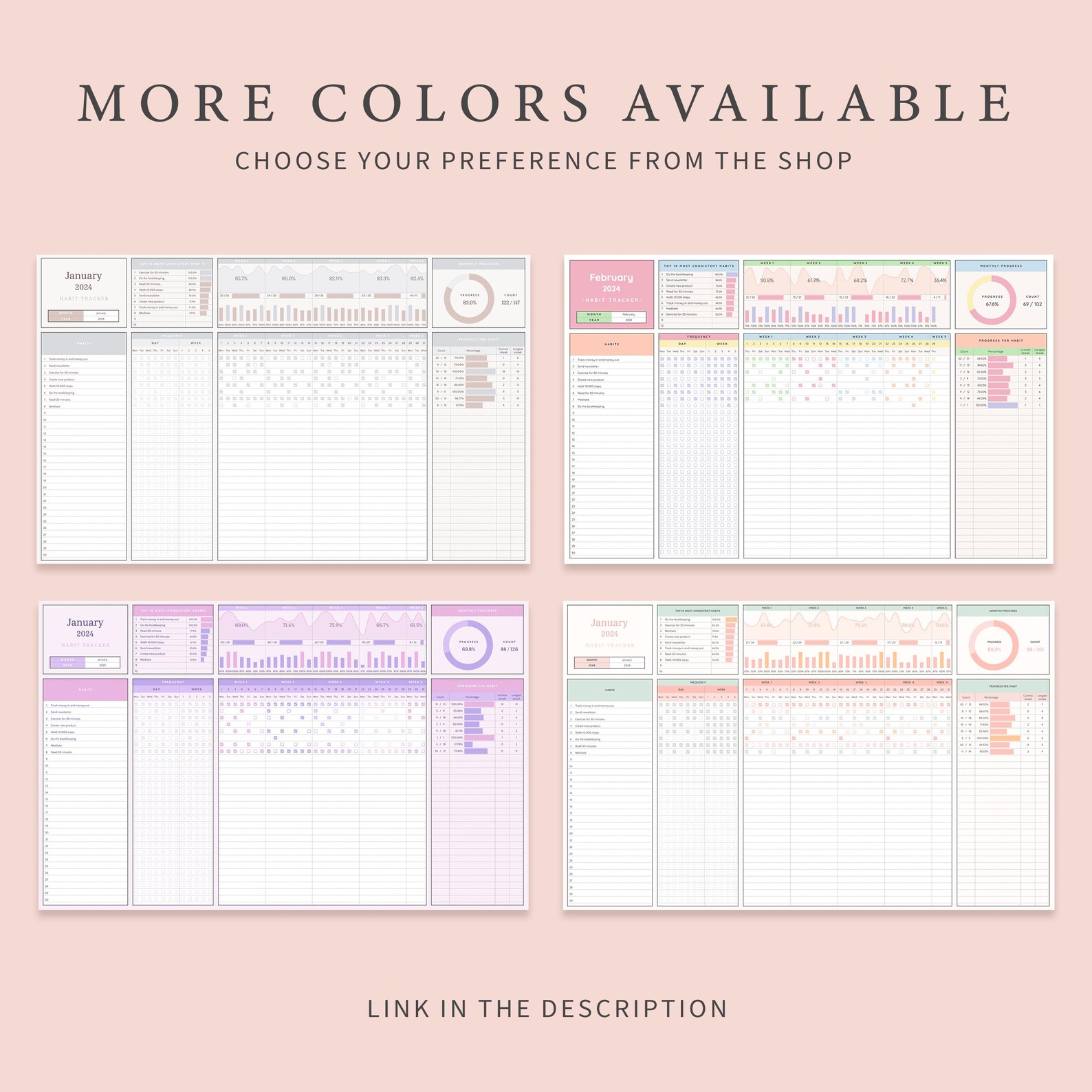 Rainbow Habit Tracker Spreadsheet Digital Goal Planner Productivity ...
