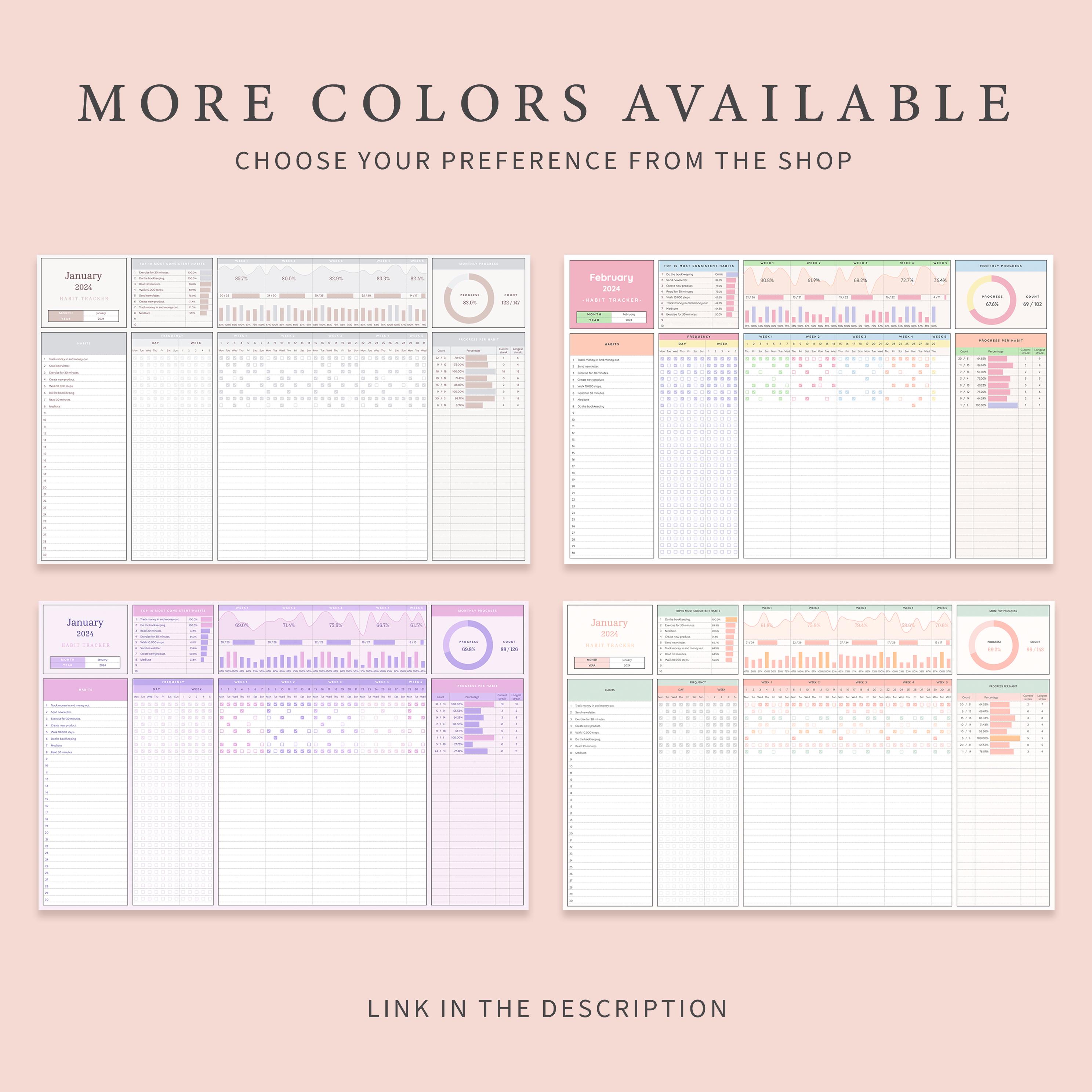 Rainbow Habit Tracker Spreadsheet Digital Goal Planner Productivity ...