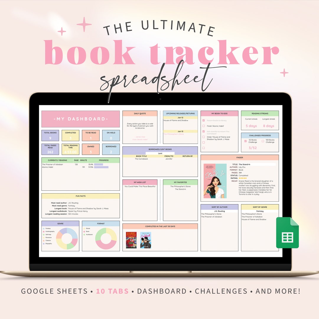 Reading Tracker Book Tracker for Google Sheets Spreadsheet Book ...