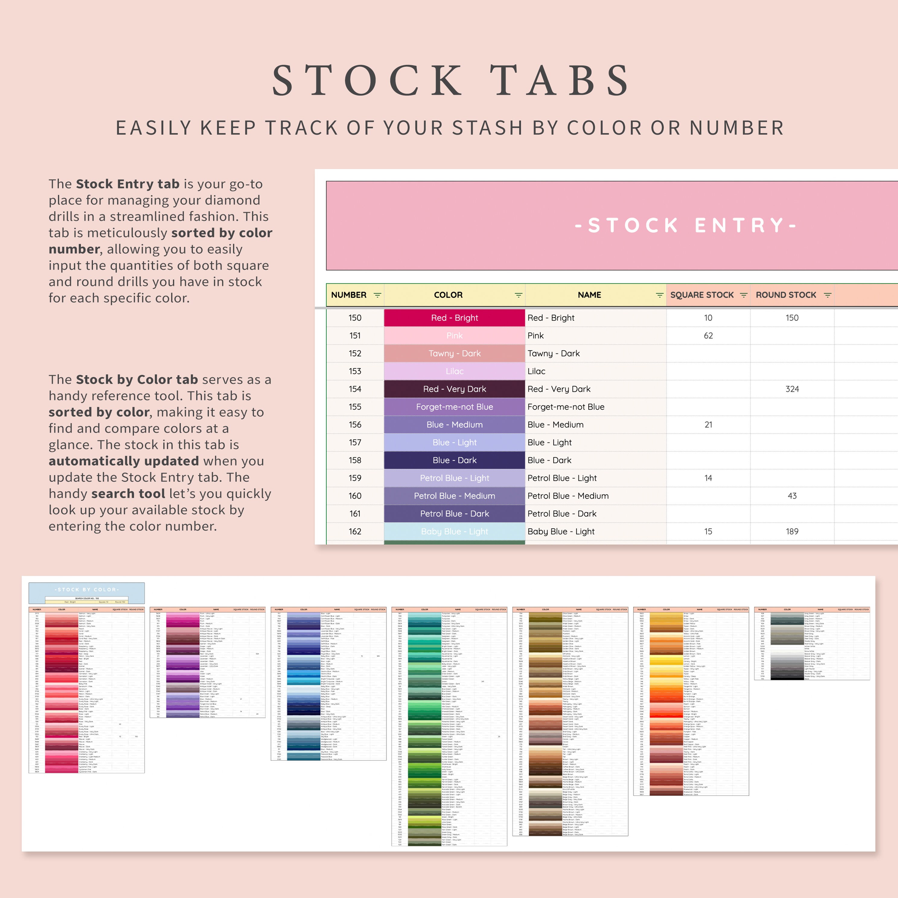 Diamond Painting Log Book for Google Sheets Spreadsheet, Diamond ...