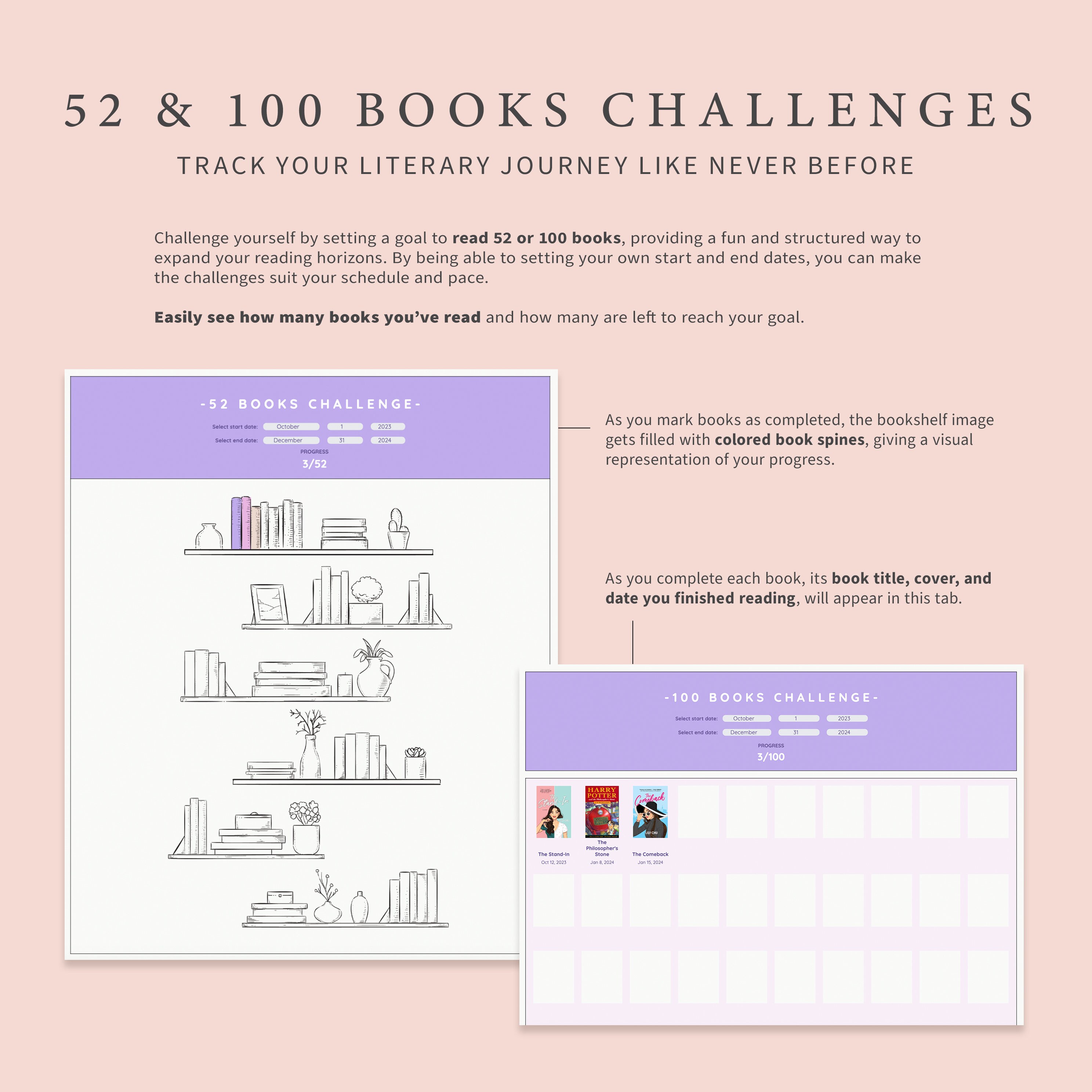 Book Tracker Spreadsheet for Google Sheets, Reading Journal Book Shelf ...