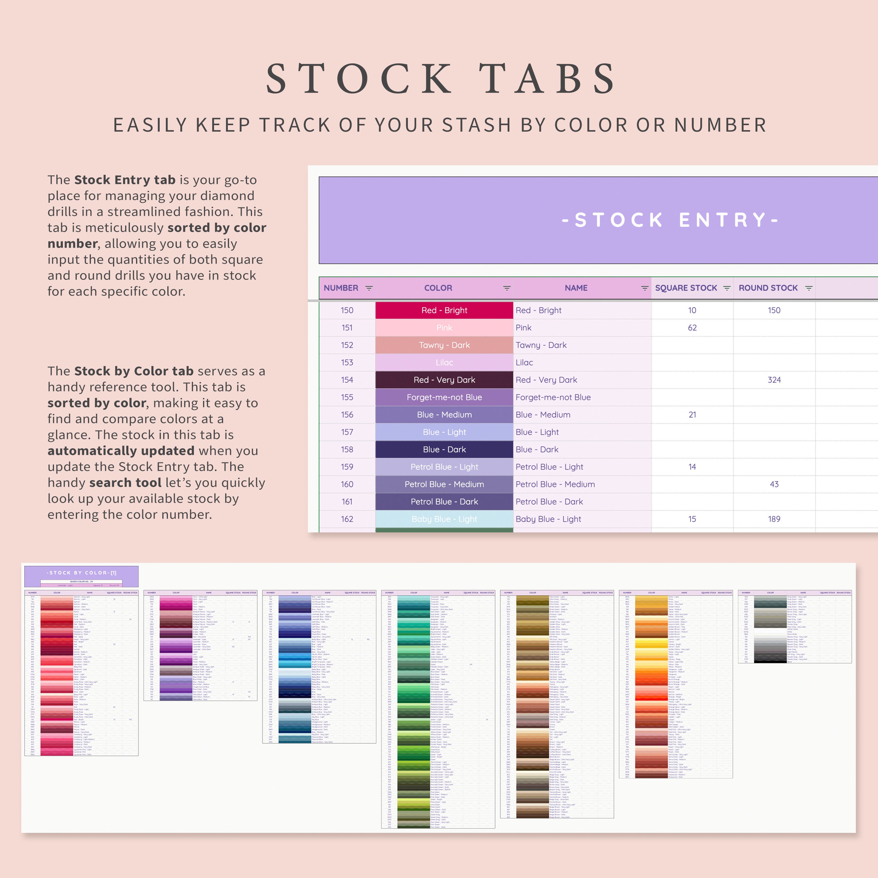 Diamond Painting Log Book Spreadsheet for Google Sheets | Diamond ...