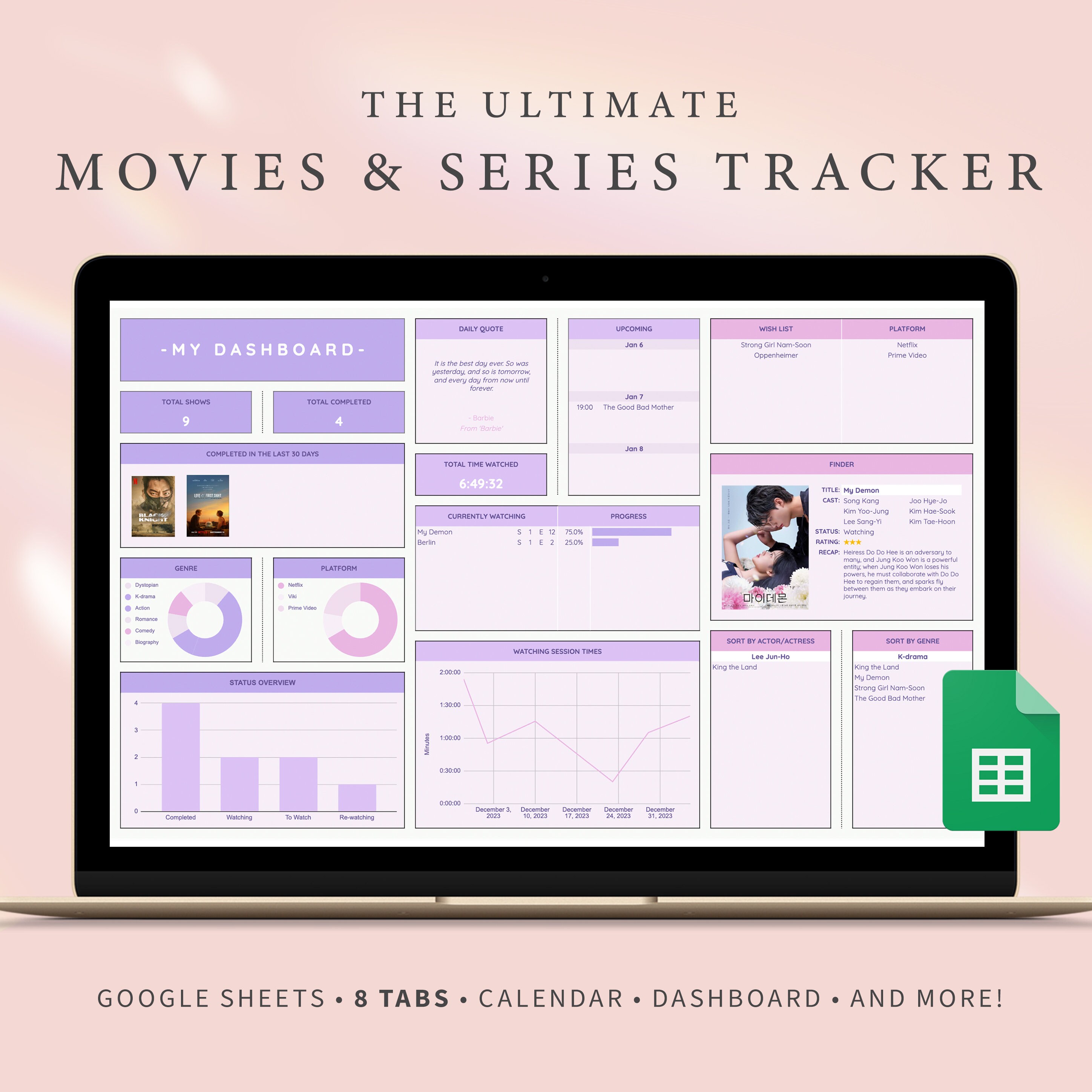 Movie and TV Show Spreadsheet Purple TV Series Movie Tracker for Videos ...