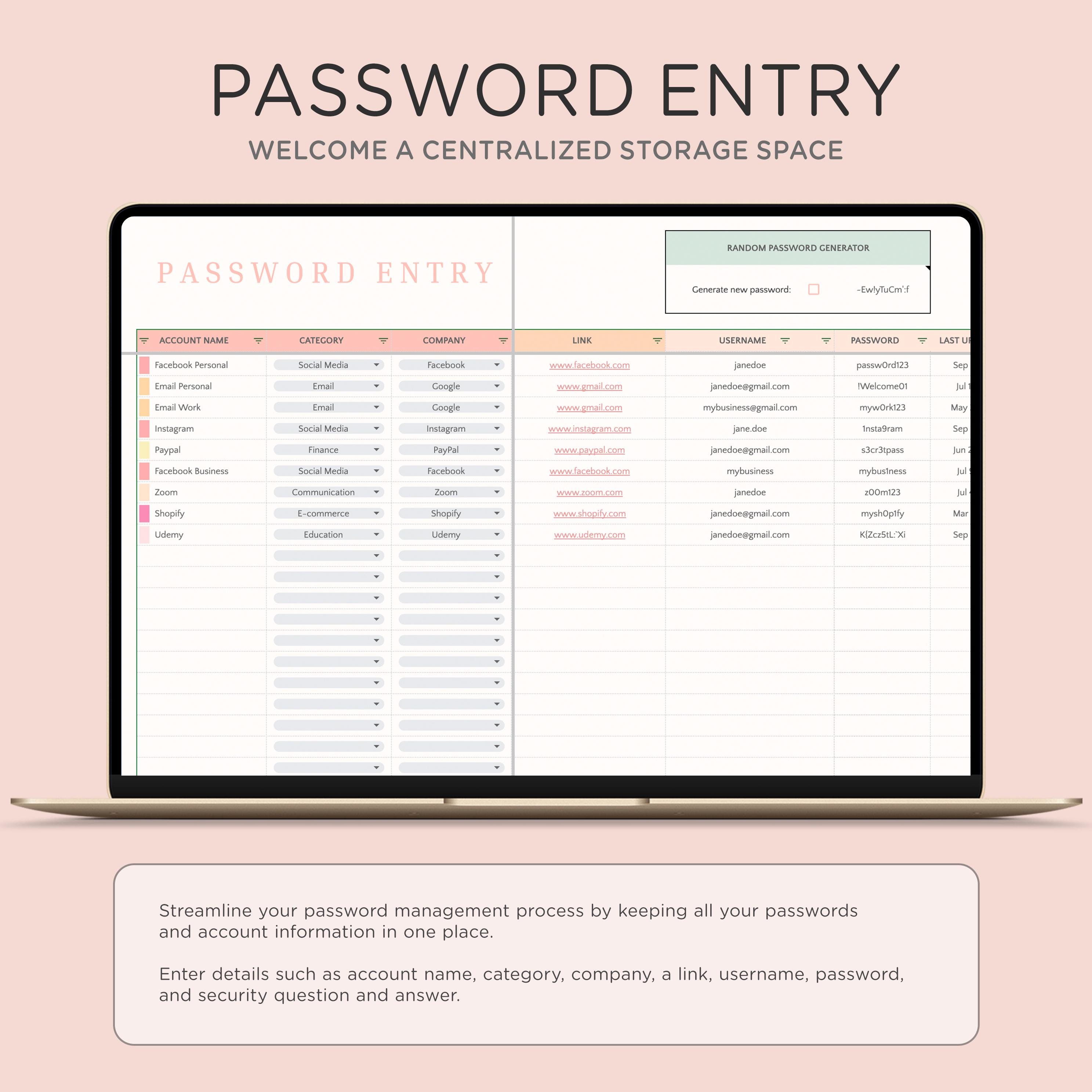 Password Tracker for Google Sheets | Student Password Manager ...