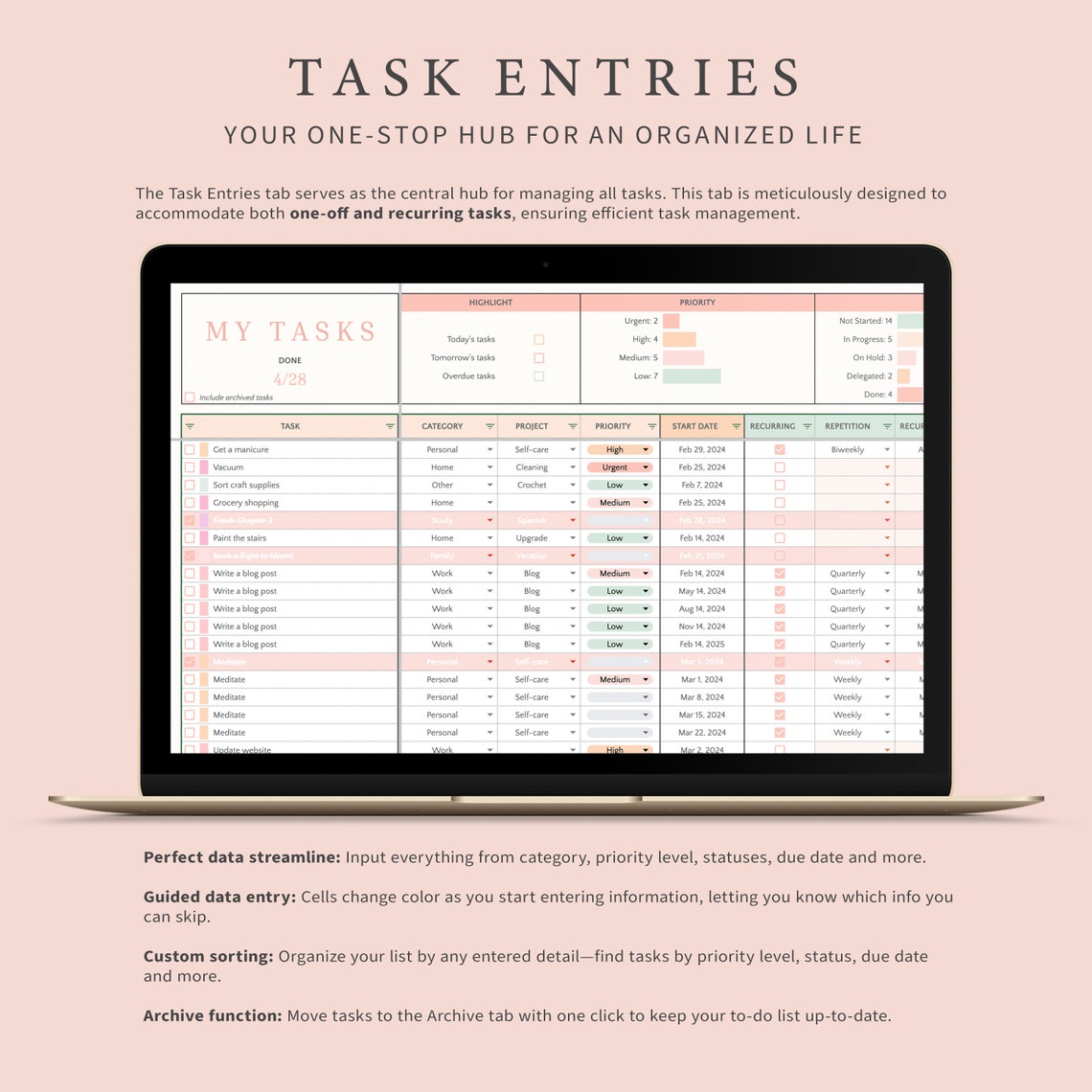 Task Tracker to Do List for Google Sheets, Digital Spreadsheet Planner ...