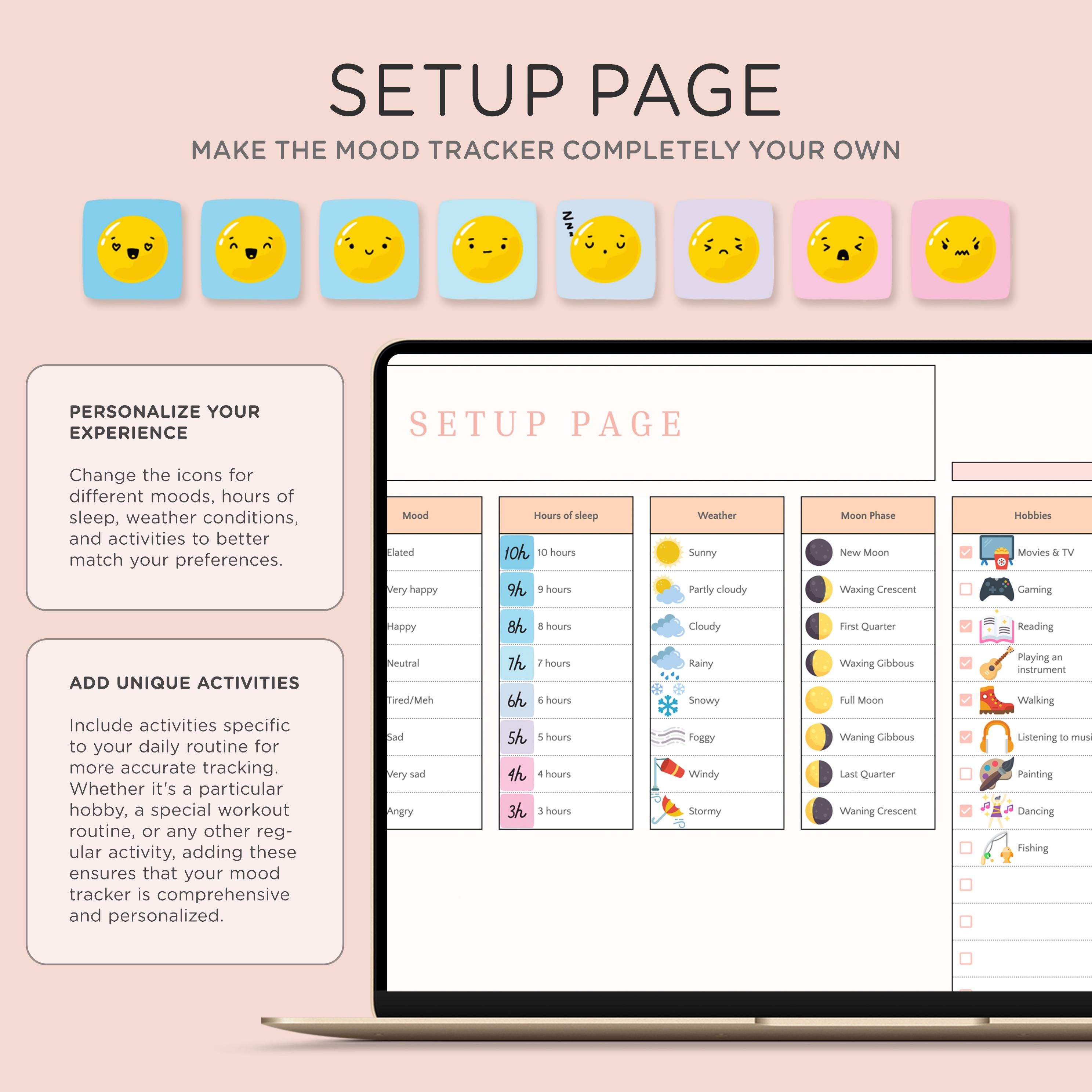 Mood Tracker Spreadsheet for Google Sheet | Daily Mood Journal ...