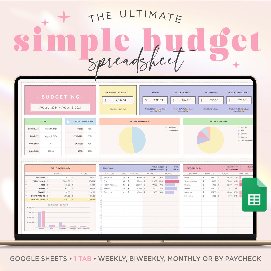 Budget Planner for Google Sheets | Weekly Biweekly Monthly Budget ...