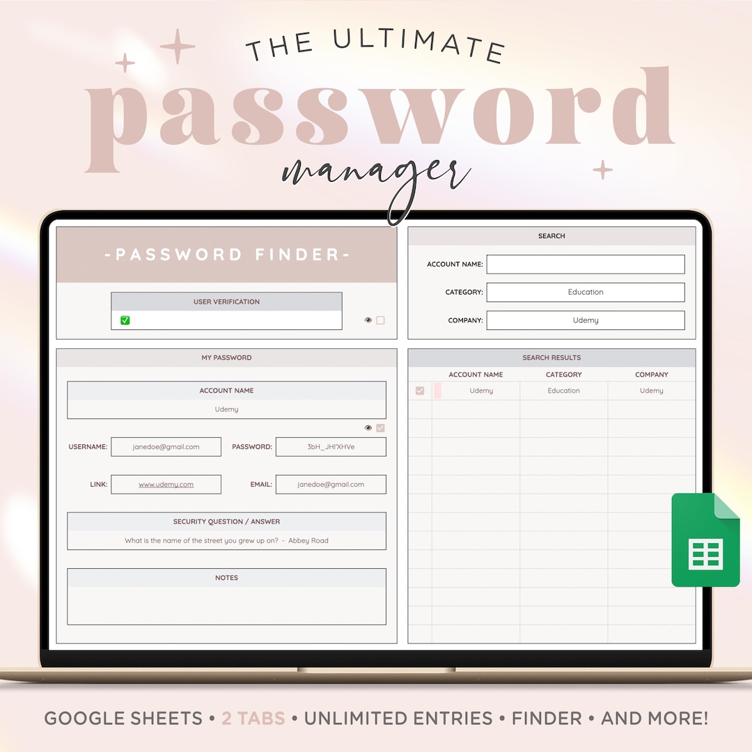 Password Manager Spreadsheet for Google Sheets | Student Password ...