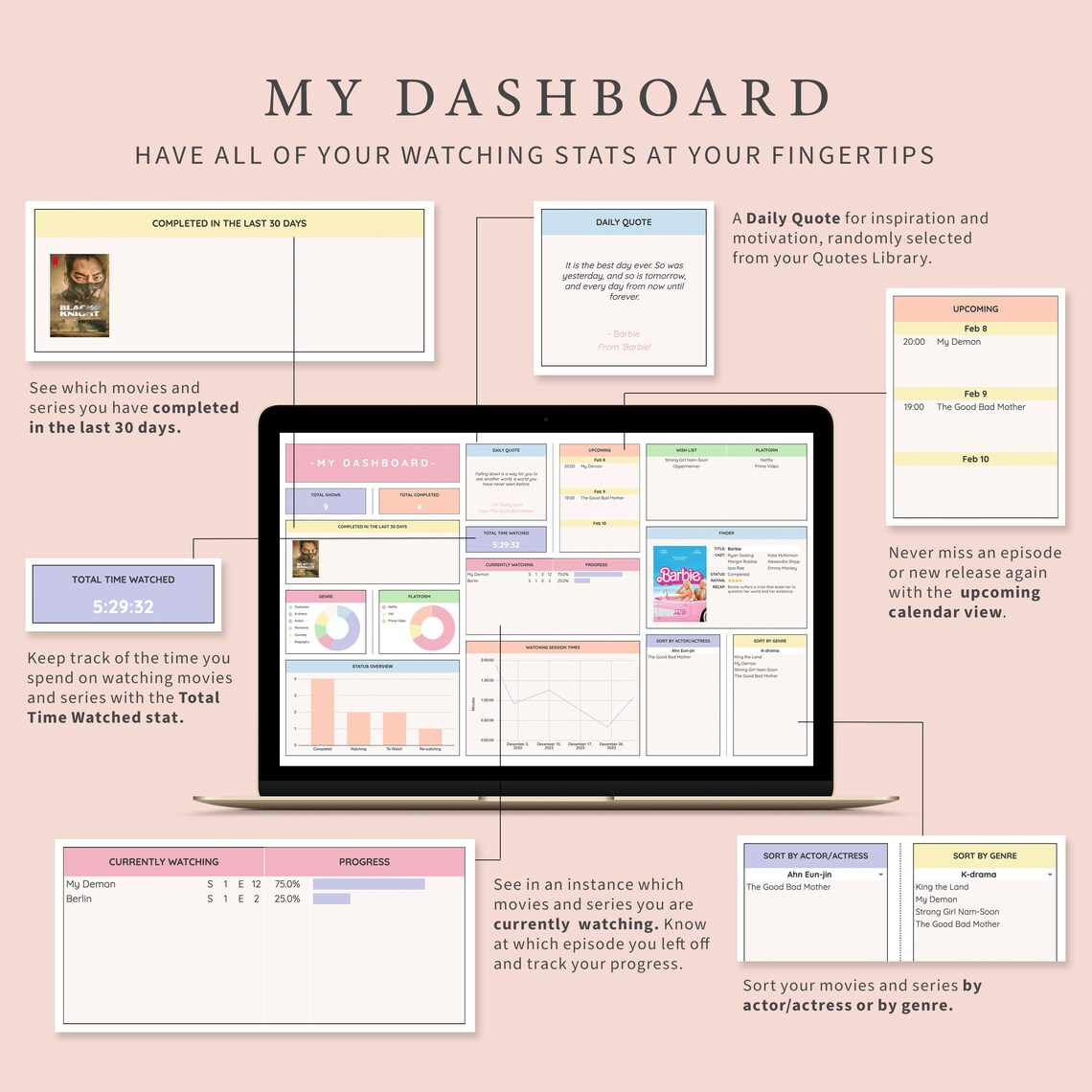 Movies & Series Spreadsheet Template | Movie Logbook, TV Shows Tracker ...