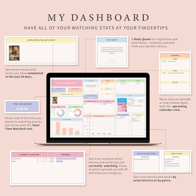 Movies & Series Spreadsheet Template | Movie Logbook, TV Shows Tracker ...