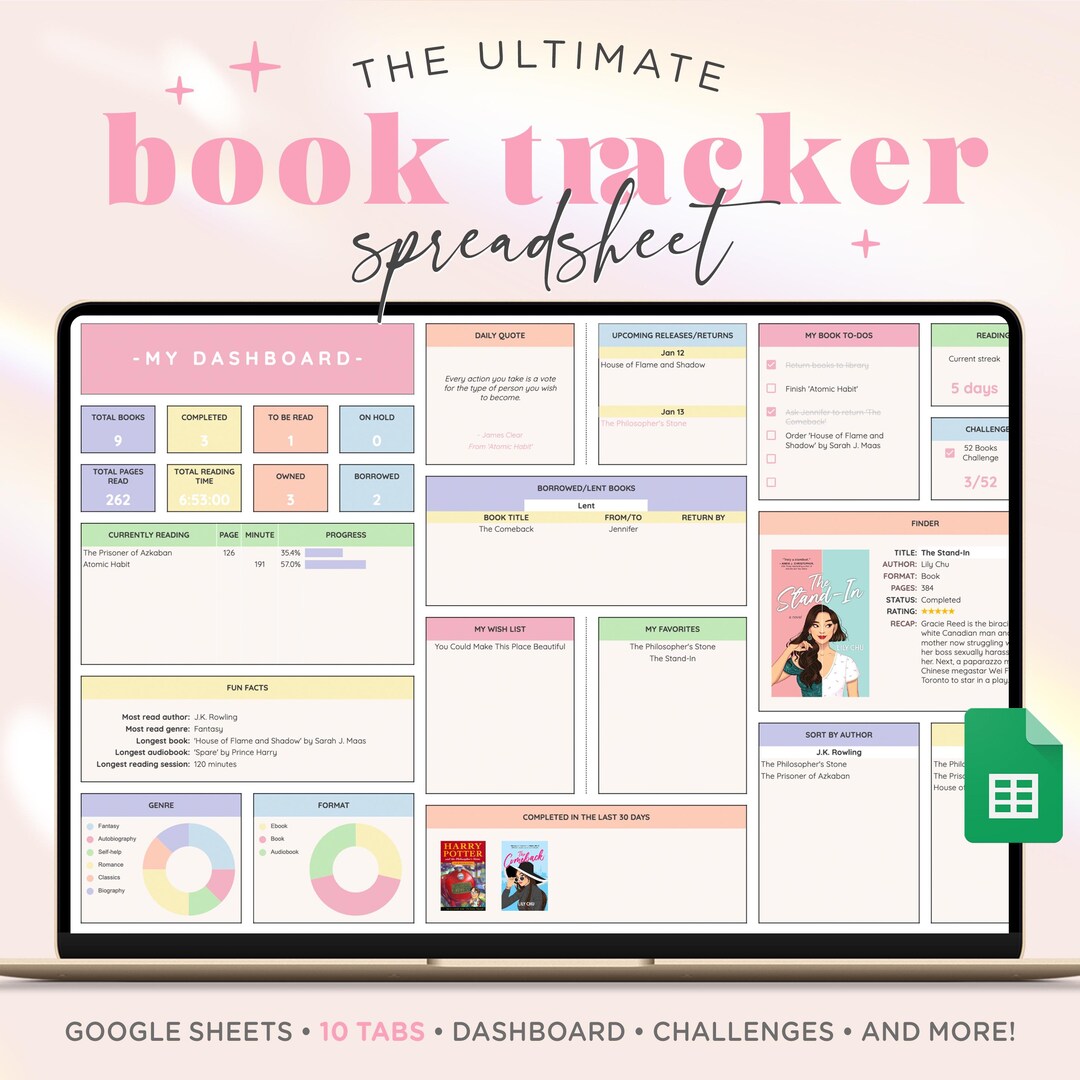 Reading Tracker Book Tracker for Google Sheets Spreadsheet Book ...
