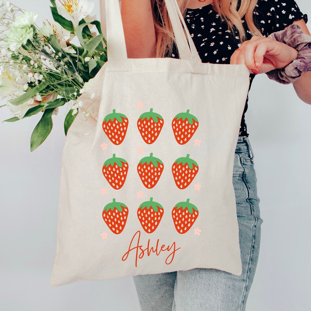 Custom Strawberry Tote Bag, Personalize Berry Name Bag, Gift for Bestie ...