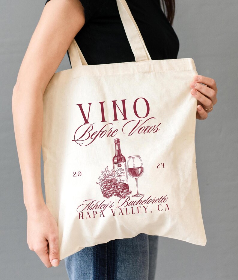 Custom Bachelorette Totes, Vino Before the Vows Bachelorette Tote Bag ...