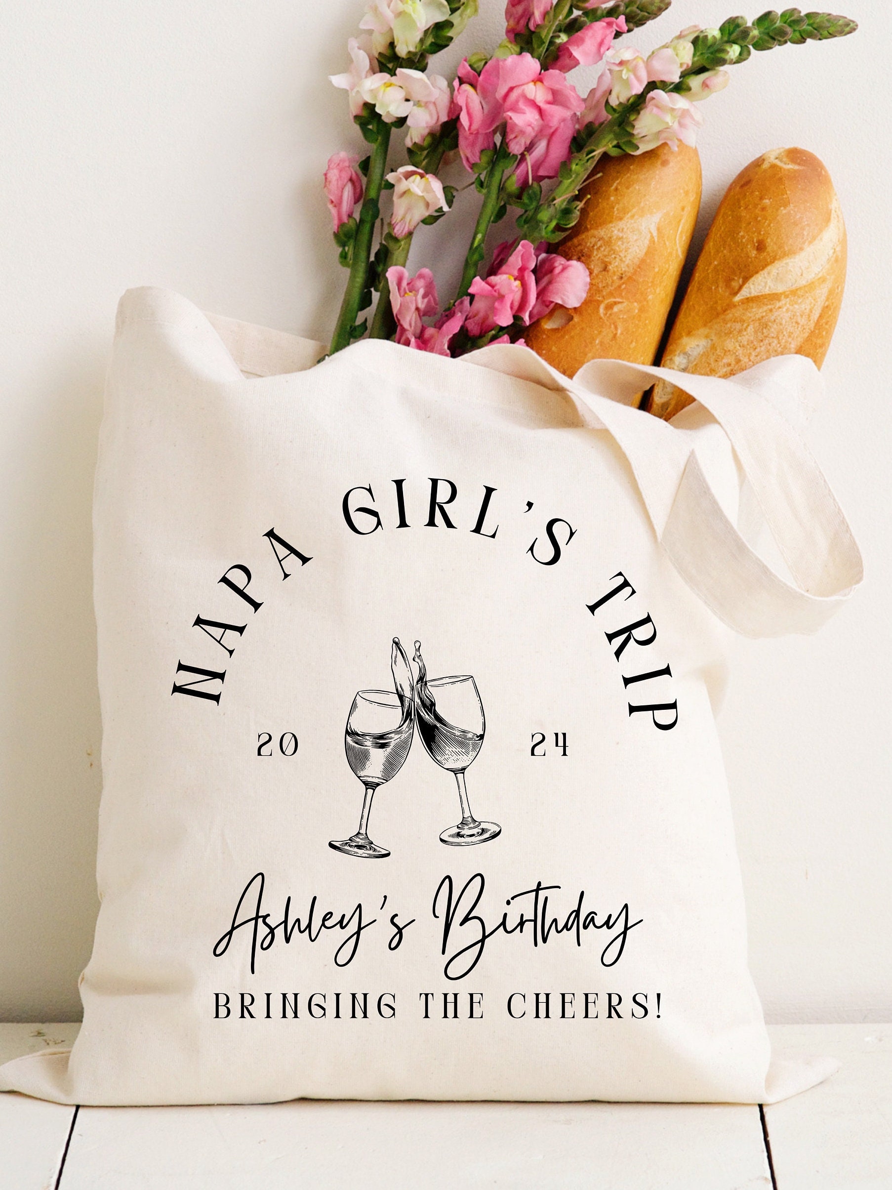 Custom Girls Trip Tote Bag, Personalized Wine Tasting Birthday Party ...