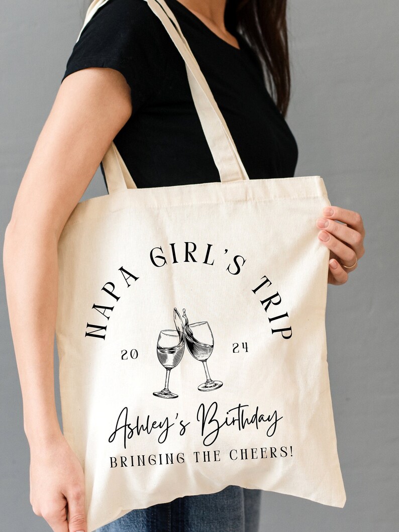 Custom Girls Trip Tote Bag, Personalized Wine Tasting Birthday Party ...