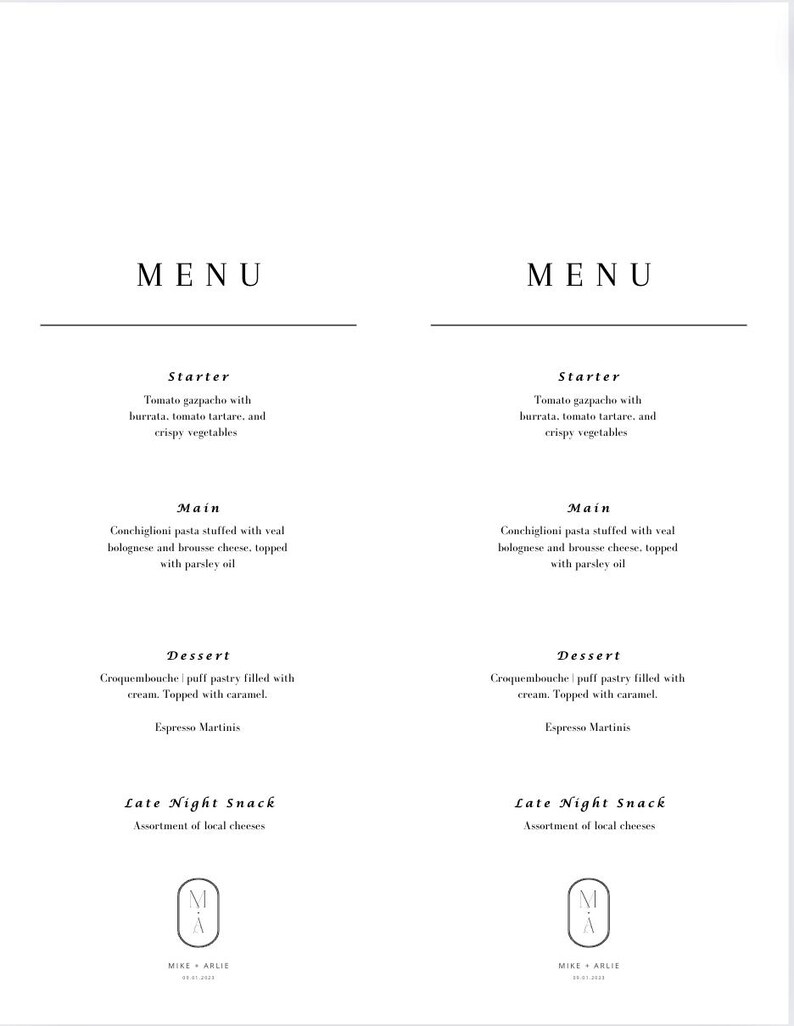 Wedding Menu & Monogram Template - Etsy