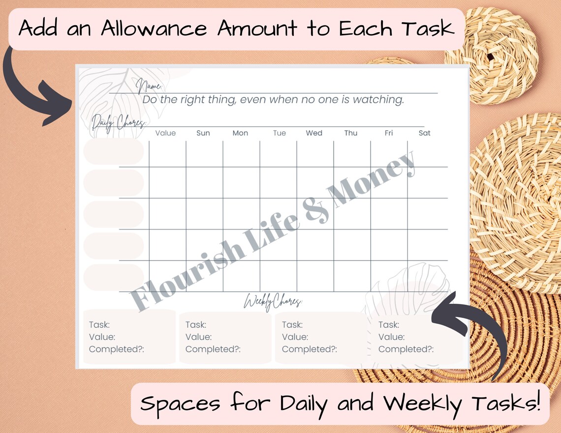 Boho Chore Chart, Fillable Digital Form, Printable Chore Chart, Kids ...