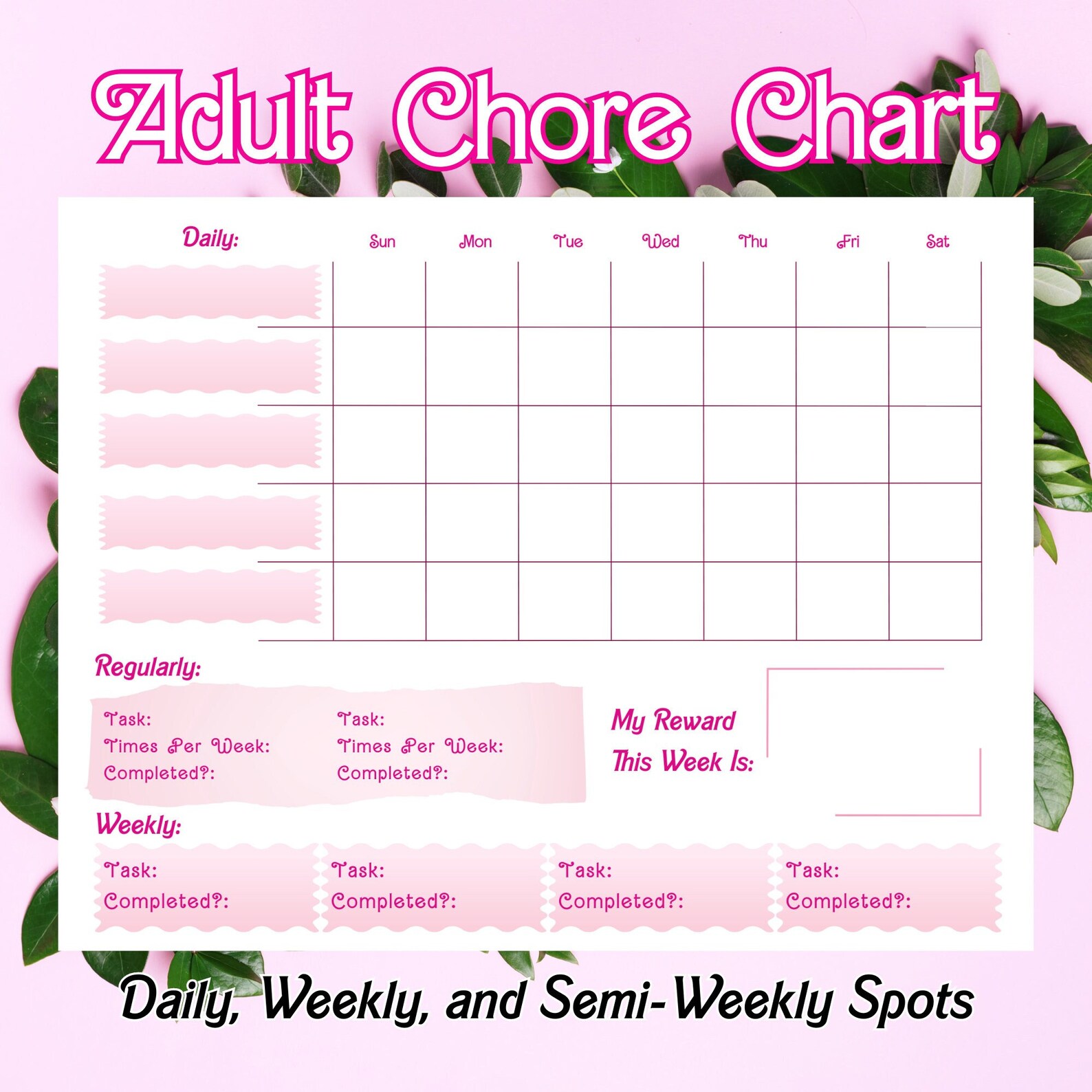 Adult Chore Chart, Barbiecore Chore Chart, Teen Girls Chore Chart ...