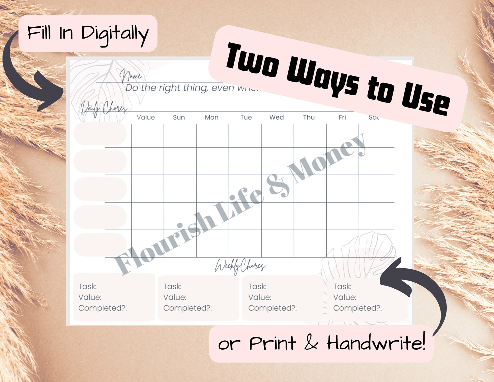Boho Chore Chart, Fillable Digital Form, Printable Chore Chart, Kids ...