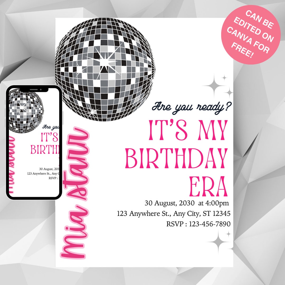 Editable Eras Tour Birthday Invitation, Taylor Swift Birthday, Eras ...