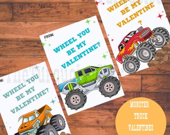 Monster Truck Valentines Printable Valentines Truck Truck Cards Instant ...