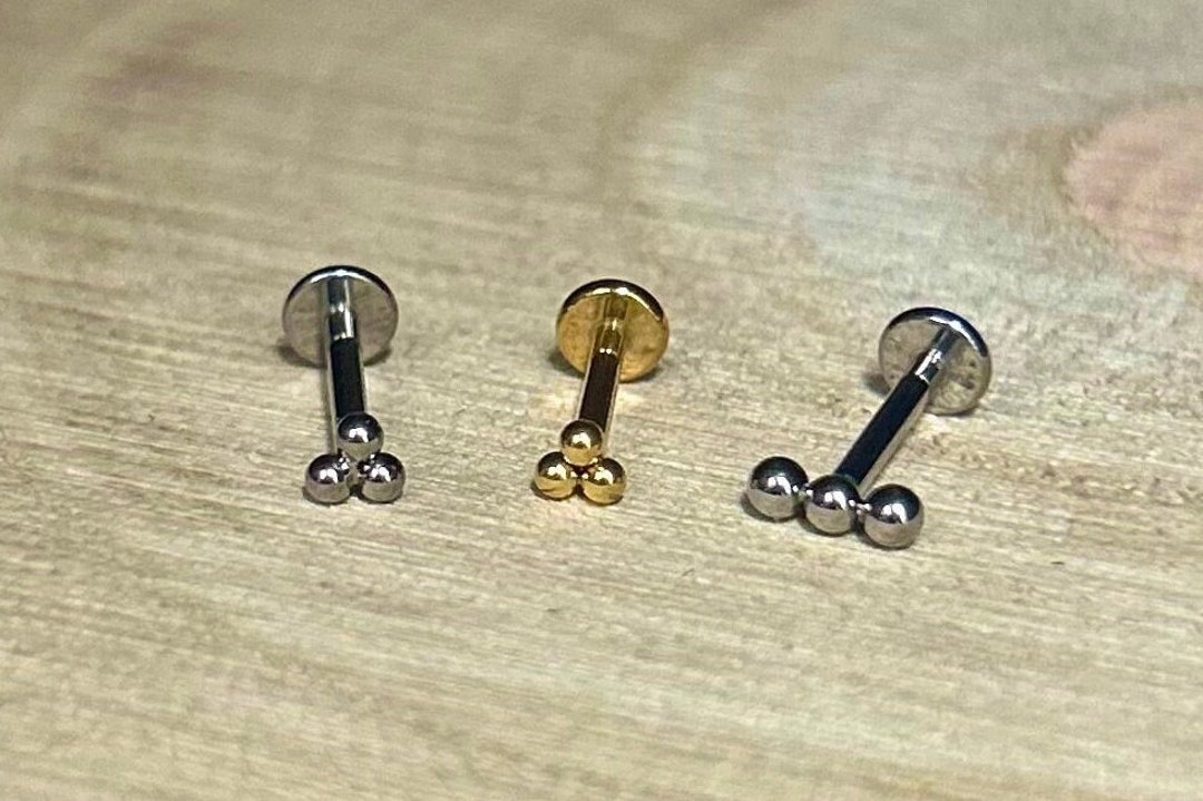 Sterilised Titanium Ear Labret With Trio Bead Attachment - Etsy