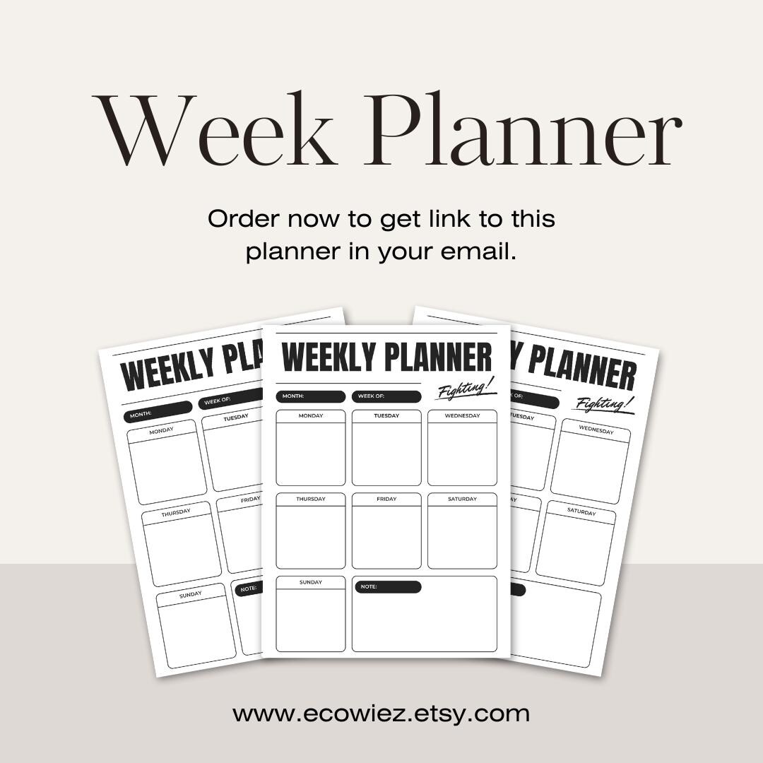 Editable Bold Simple Weekly Planner, Customizable Digital Organizer for ...