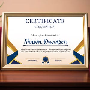 Printable Modern Elegant Certificate of Recognition, Personalized Award ...